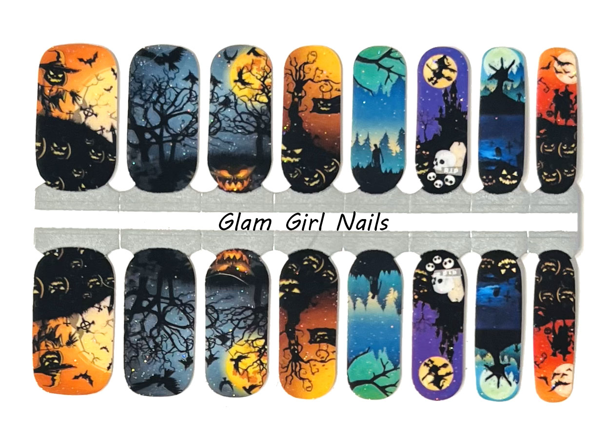 Moonlit Grave Spooky Halloween Nail Polish Wraps - Glam Girl Nails